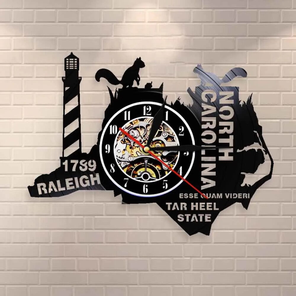 The Tar Heel State North Carolina Vinyl Wall Clock,Vinyl Record Clock ...