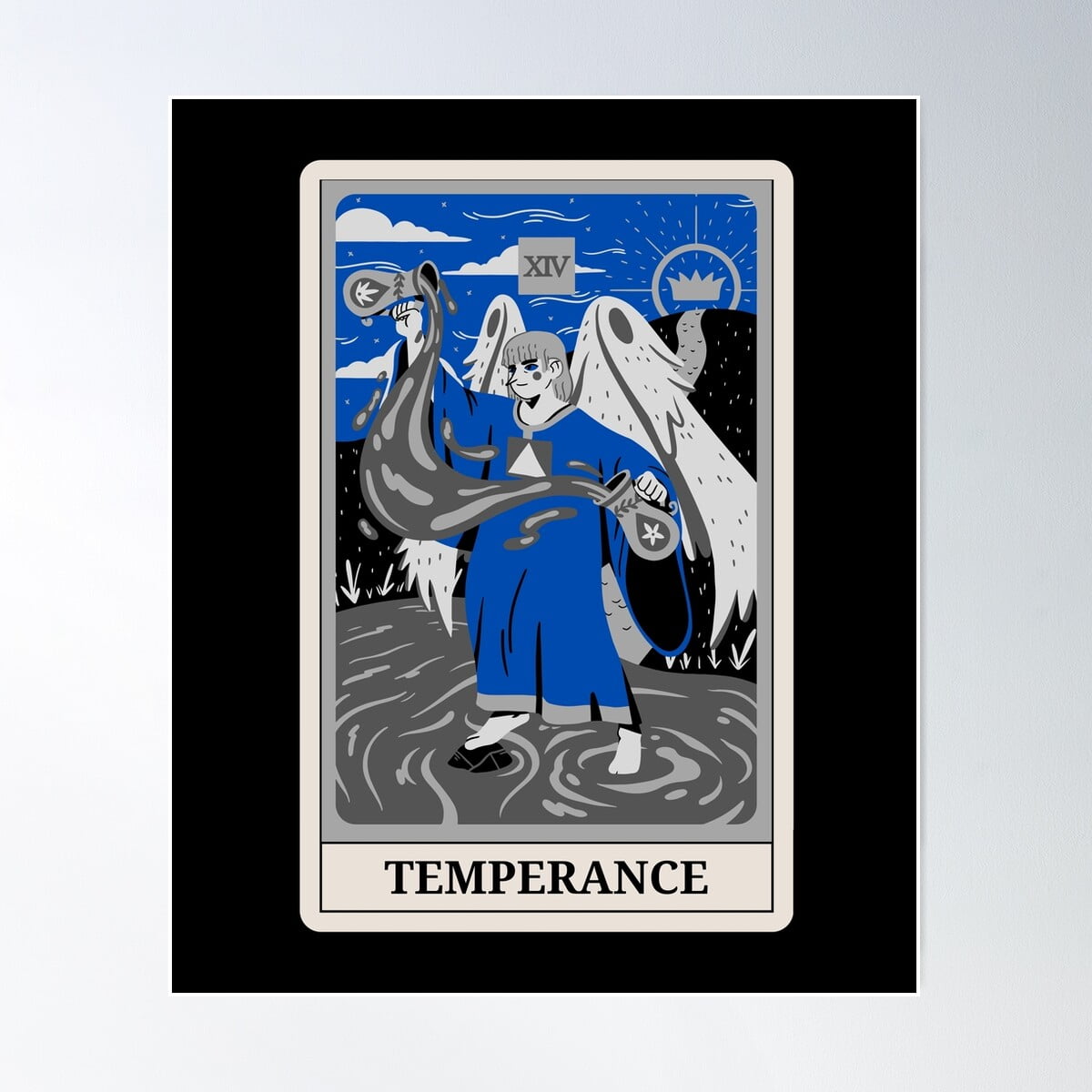 The Temperance Tarot Card Monotone Blue Color Costume Poster Wall Art ...