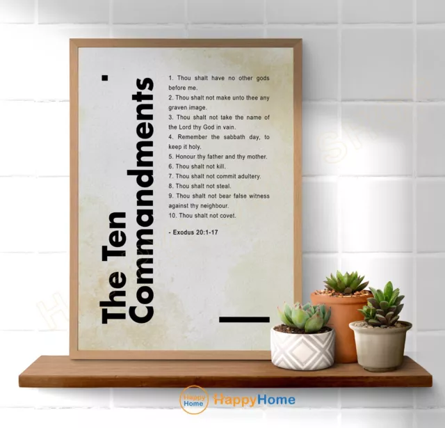The Ten Commandments Bible Verse Wall Art Exodus 20: 1-7 Scripture Sign Art NO FRAMED POSTER ...