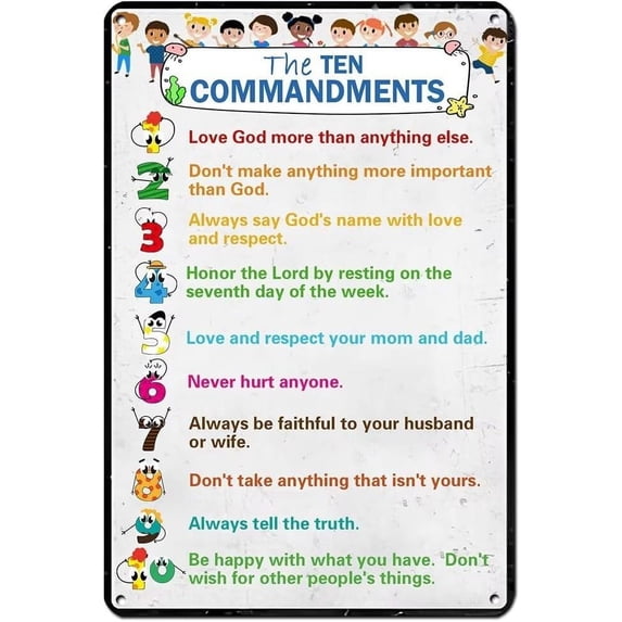 The Ten Commandments Chart Wall Decor Aluminum Metal Tin Sign,Religious ...