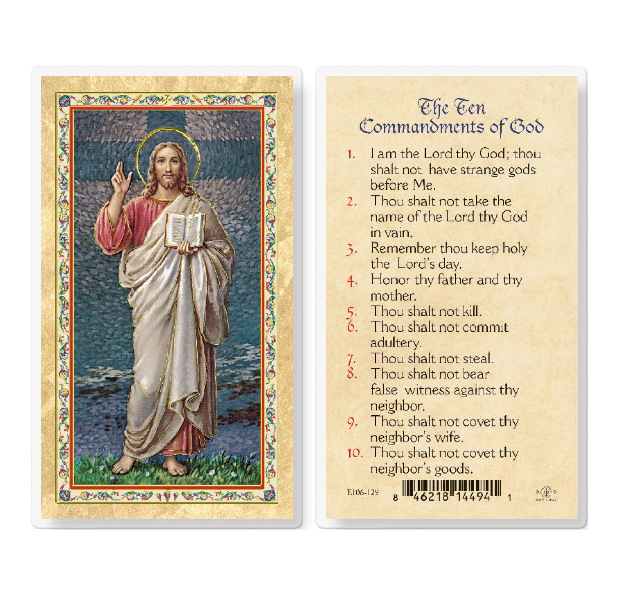 The Ten Commandments - Christs Blessing Gold-Stamped Laminated Catholic ...
