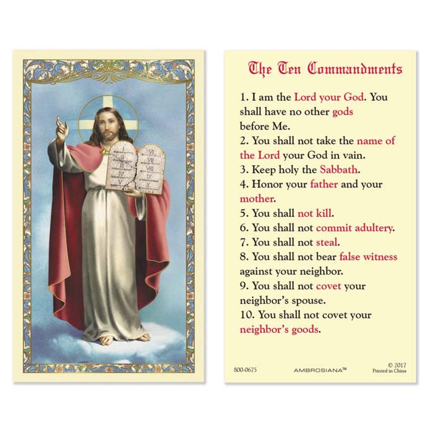The Ten Commandments Laminated Holy Card - 25/pk - Walmart.com