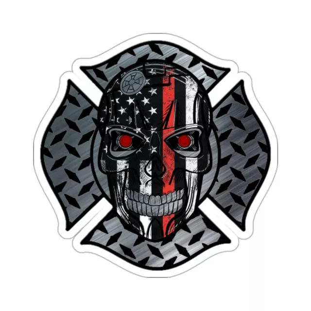 The Terminator T100 Skynet Robot Illustration Firefighter Themed Vinyl ...