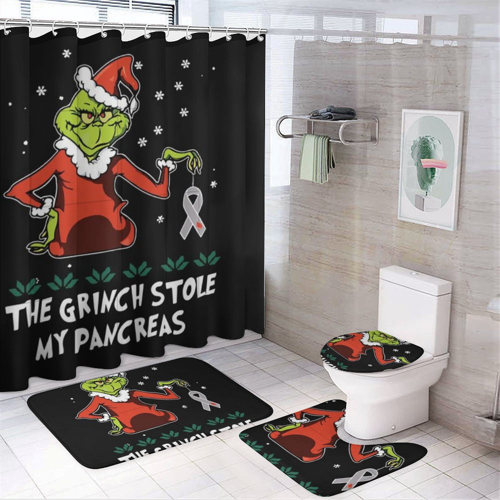 The The-Grinch Cartoon Shower Curtain Set for Bathroom 4 Piece Bathroom ...