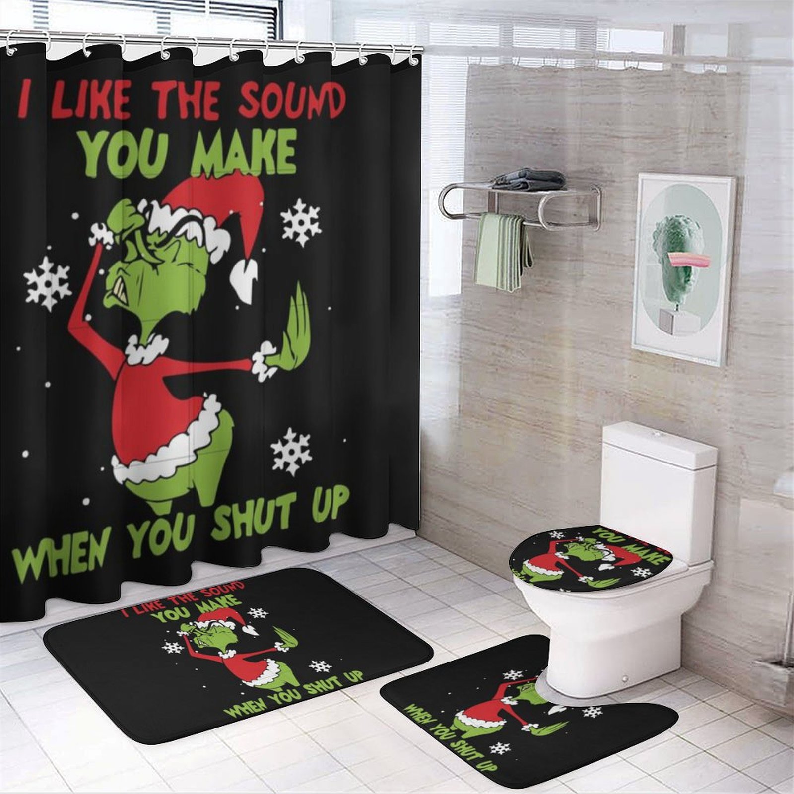 The The-Grinch Cartoon Shower Curtain Set for Bathroom 4 Piece Bathroom ...