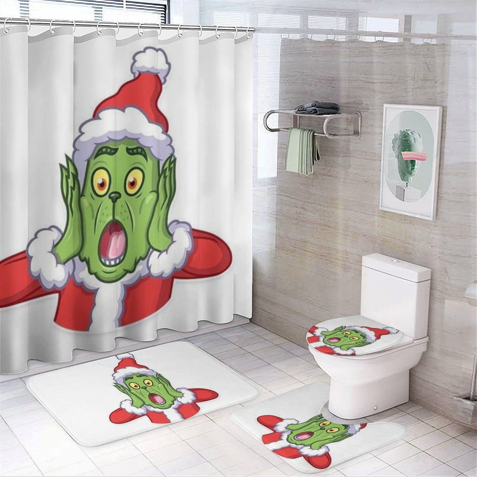 The The-Grinch Cartoon Shower Curtain Set for Bathroom 4 Piece Bathroom ...