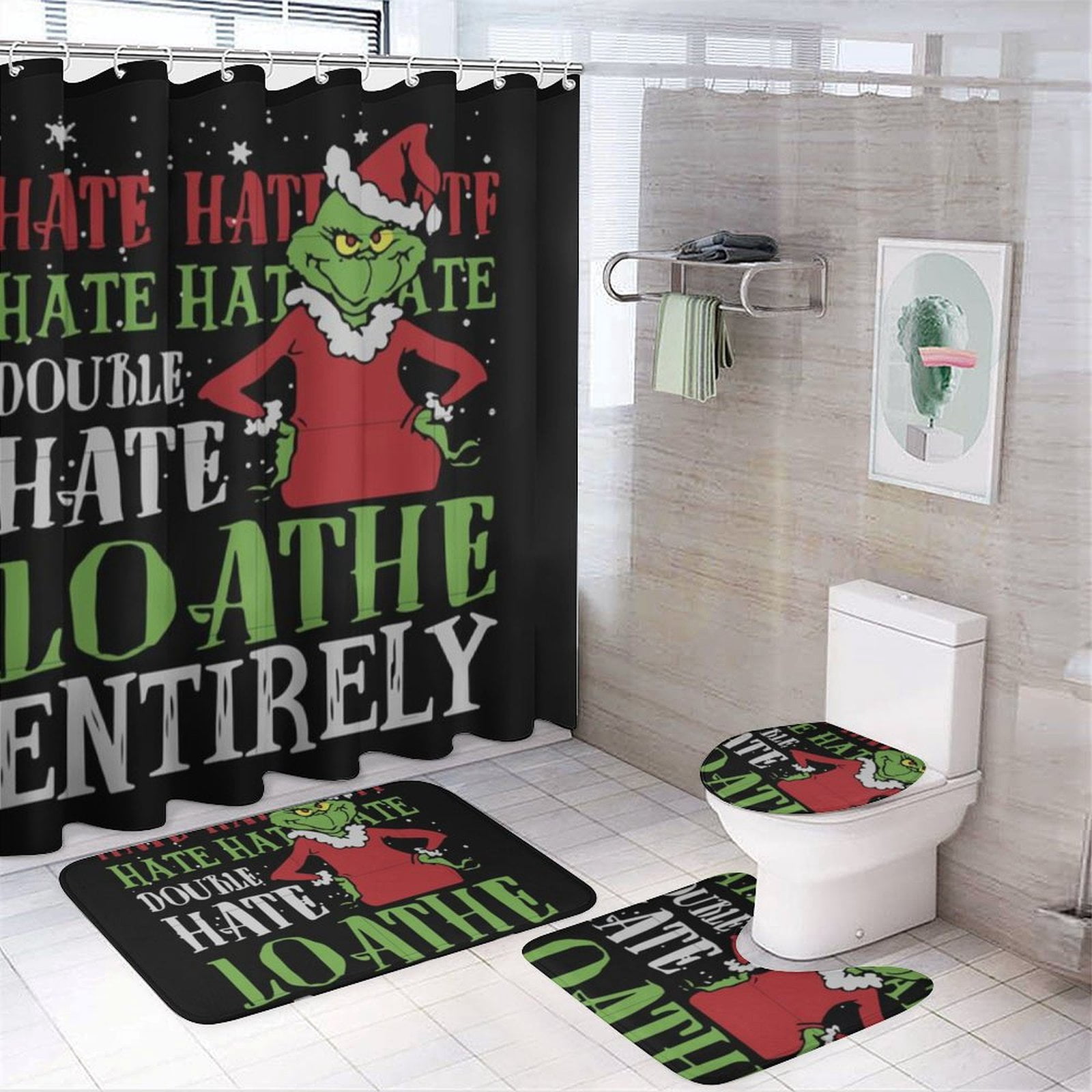 The The-Grinch/Christmas Cartoon Shower Curtain Set for Bathroom 4 ...