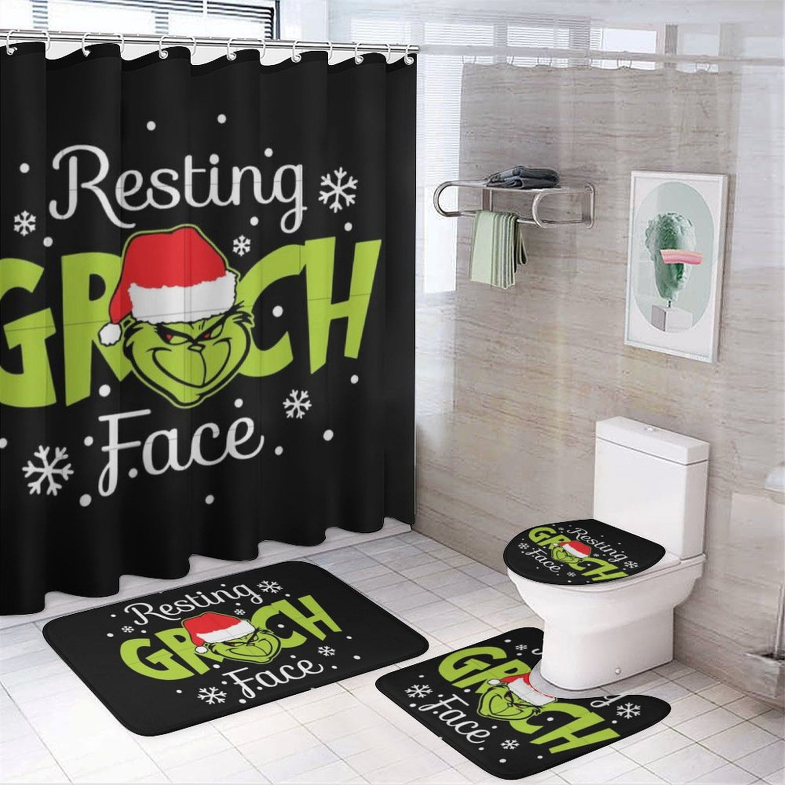 The The-Grinch/Christmas Cartoon Shower Curtain Set for Bathroom 4 ...