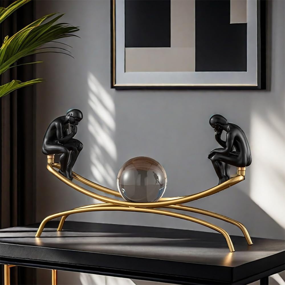 The Thinker Statue Thinking Man Statues with Crystal Ball Sculptures ...