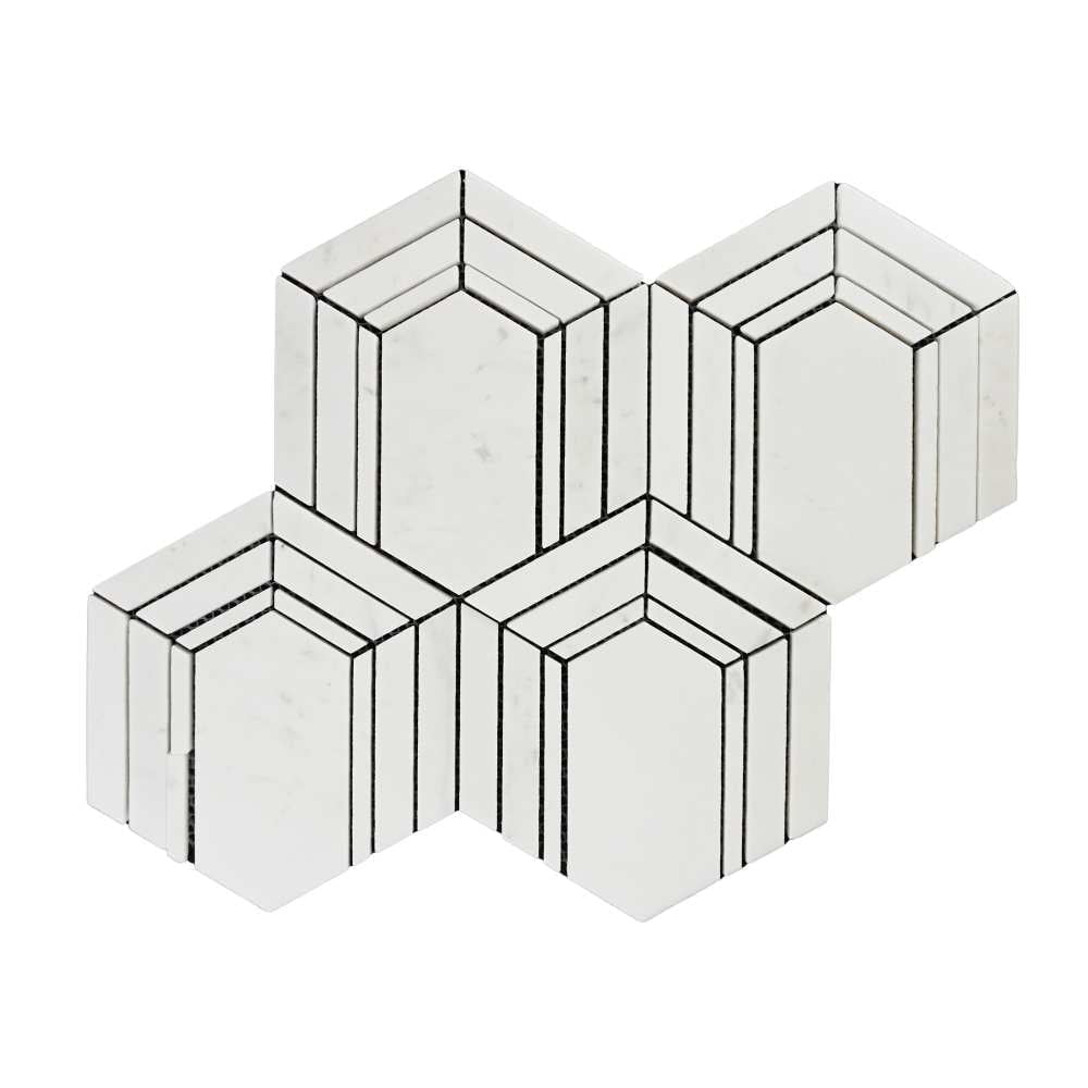 The Tile Life Argos Peak Carrara & Thassos Polished Marble Mosaic Floor ...