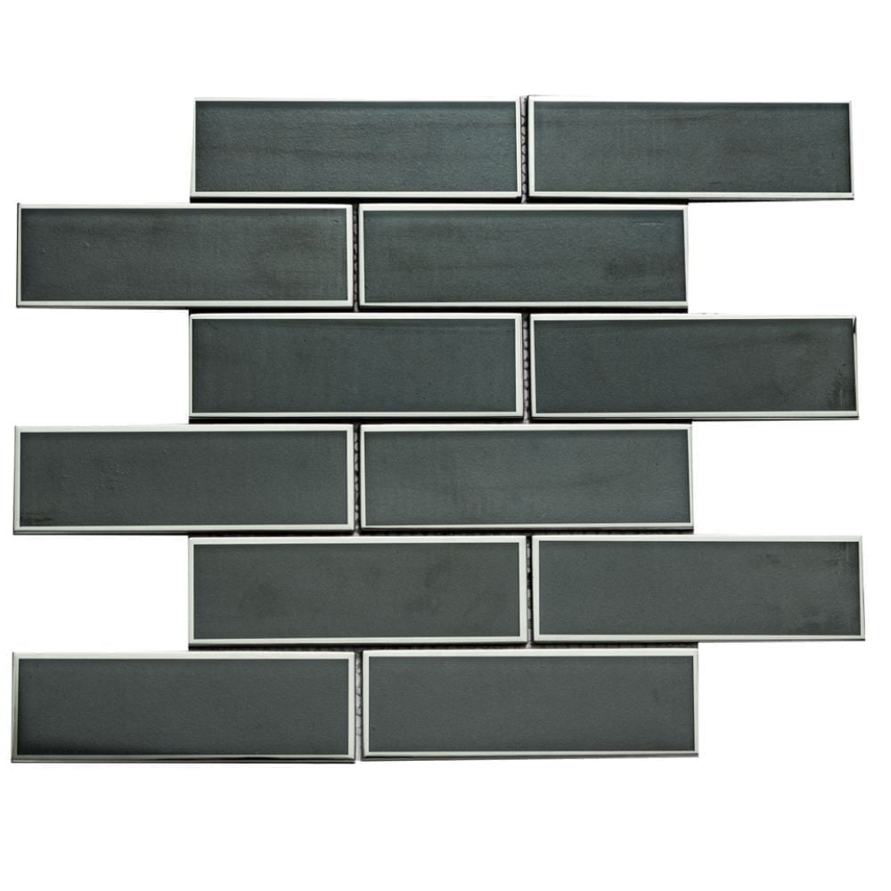 The Tile Life Athena 2" x 6" Black/ Silver Matte Glass Mosaic Wall Tile ...