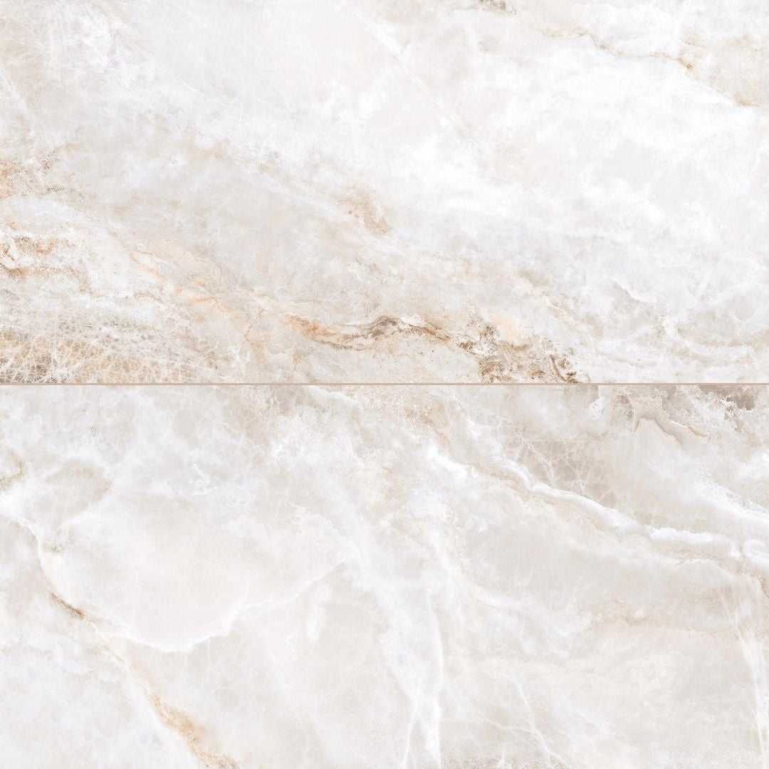 The Tile Life Banff 24" x 48" Onice Bianco Polished Porcelain Floor and Wall Tile, 2 Pieces (15. ...