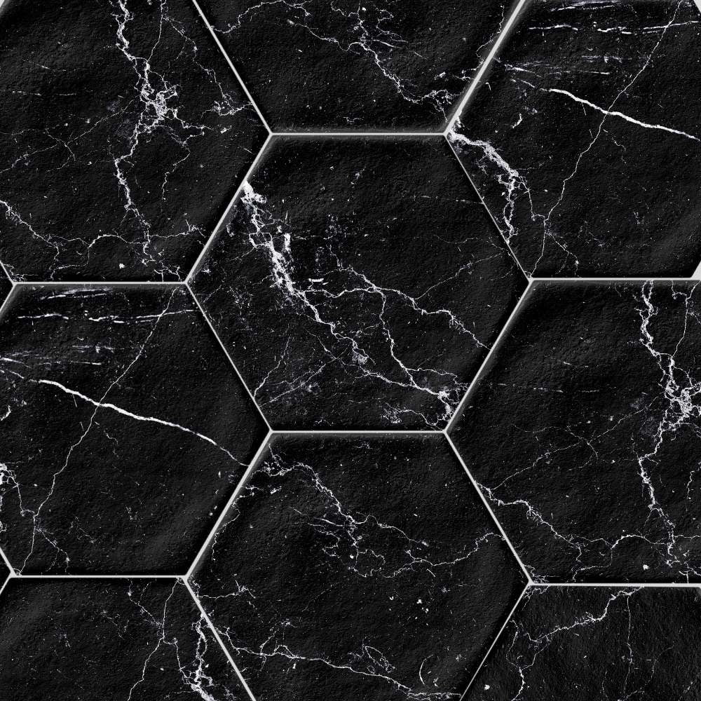 The Tile Life Cadiz 8" x 9" Black Porcelain Hexagon Floor and Wall Tile ...