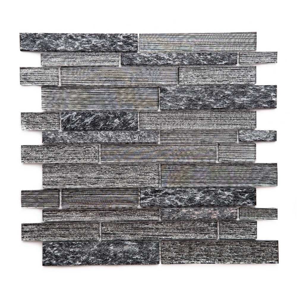 The Tile Life Cosmos Brick 12x12 Metal Look Glass Mosaic Tile, Black (1 ...