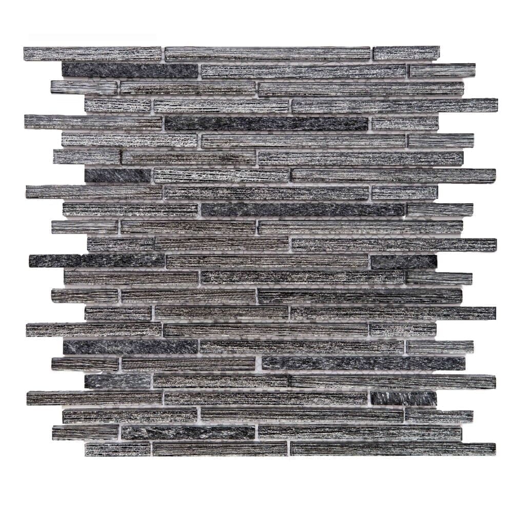 The Tile Life Cosmos Sleek Brick Black Glass Mosaic Tile - 12 x 12 in ...