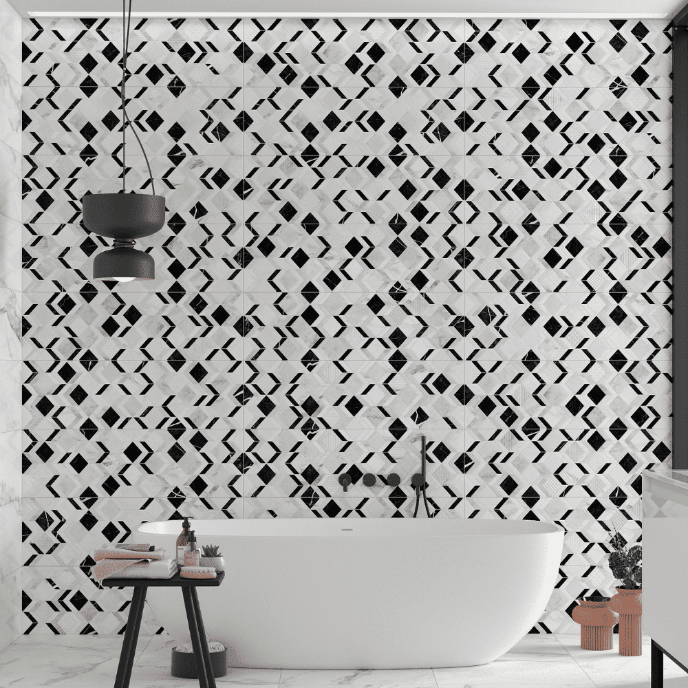 The Tile Life Decadence White 12" x 40" Rectangle Ceramic Patterned ...
