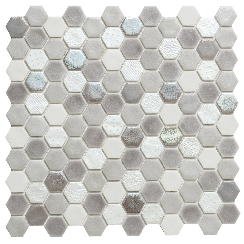 The Tile Life Eterna 12x12 Hexagon Glass Mosaic Tile, Dove (4x4 Sample ...