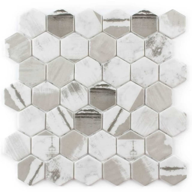 The Tile Life Eterna Big 12x12 Hexagon Glass Mosaic Tile, Alaia (4x4 ...