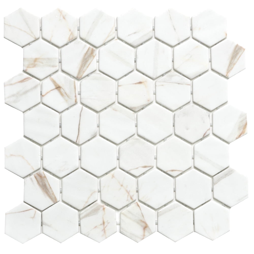 The Tile Life Eterna Big Hex Calacatta Gold 12x12 Glass Backsplash Wall ...