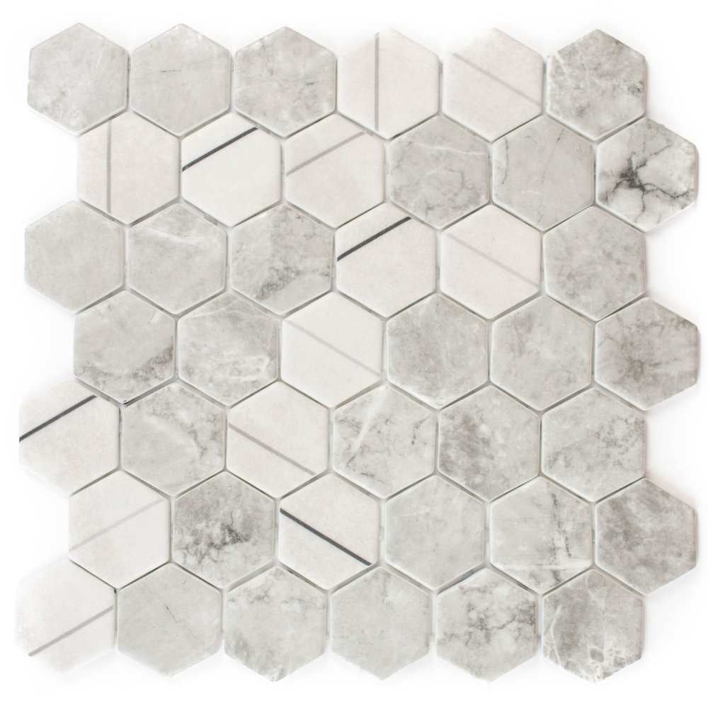 The Tile Life Eterna Big Hex Lineas Gris 12x12 Glass Mosaic Tile - 4x4 ...