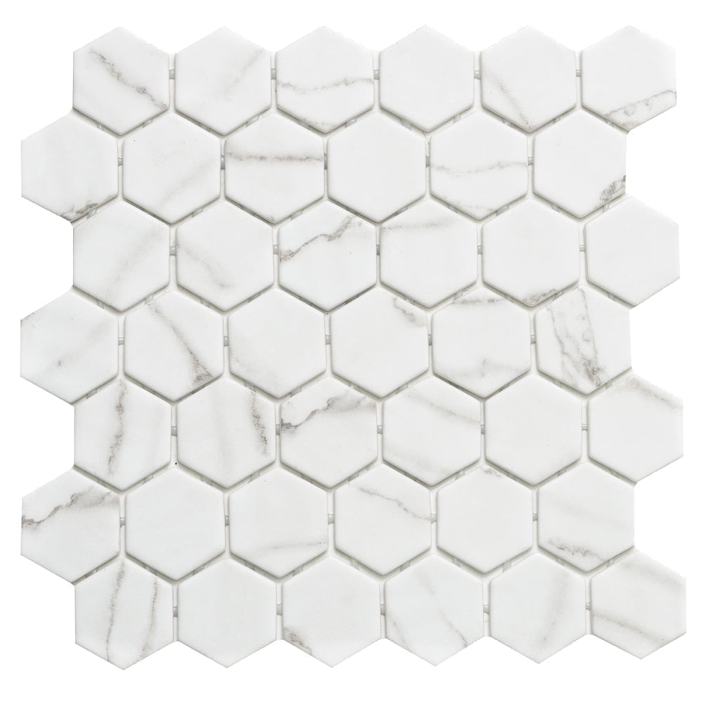 The Tile Life Eterna Big Hex Venato 12x12 Glass Backsplash Wall Tile ...