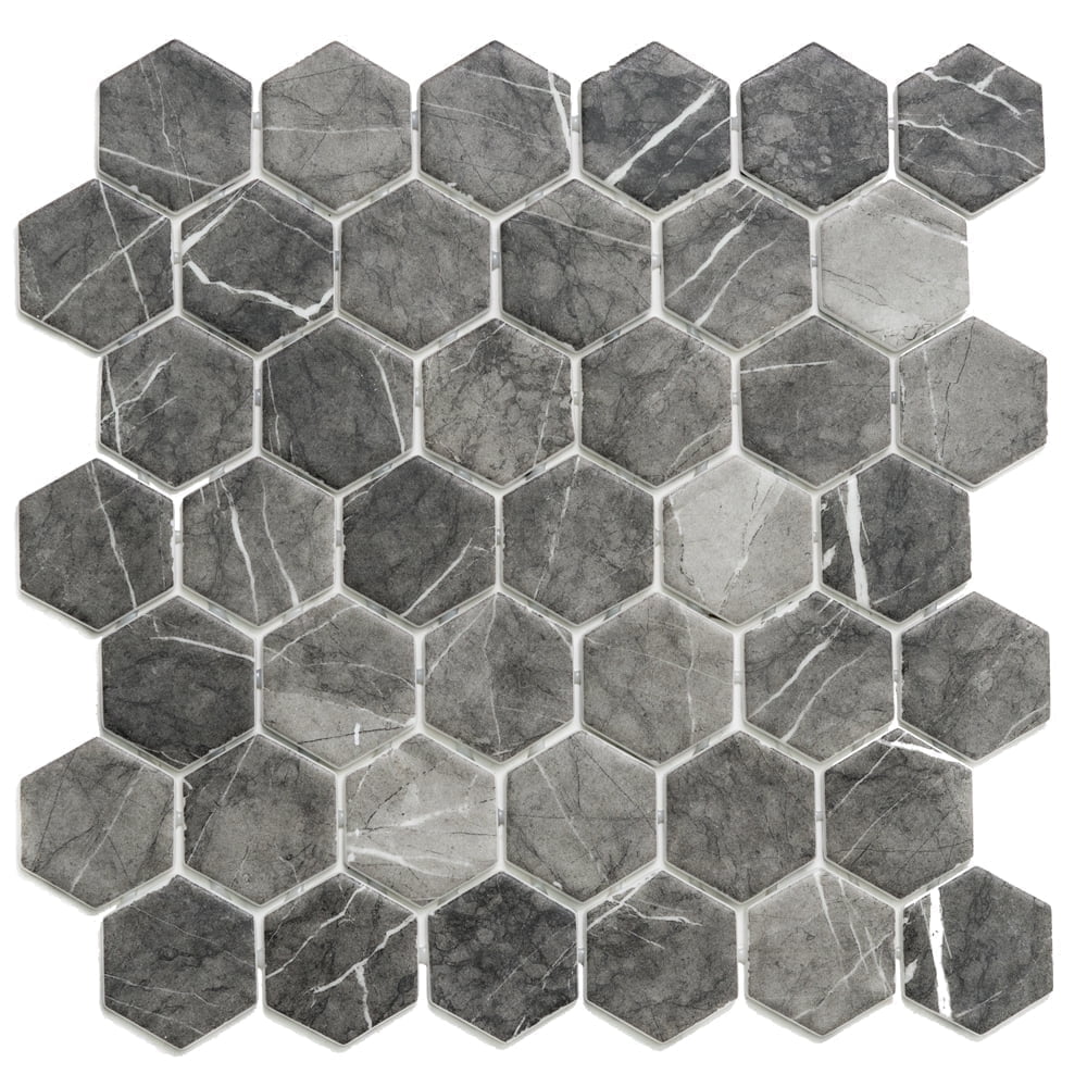 The Tile Life Eterna Hex Grafito 2" x 2" Glass Backsplash Wall Tile, 1 ...