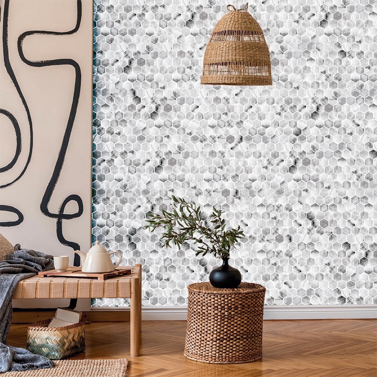 The Tile Life Eterna Hex Hermes Glass Mosaic Floor & Wall Tile, 4 x 4 ...