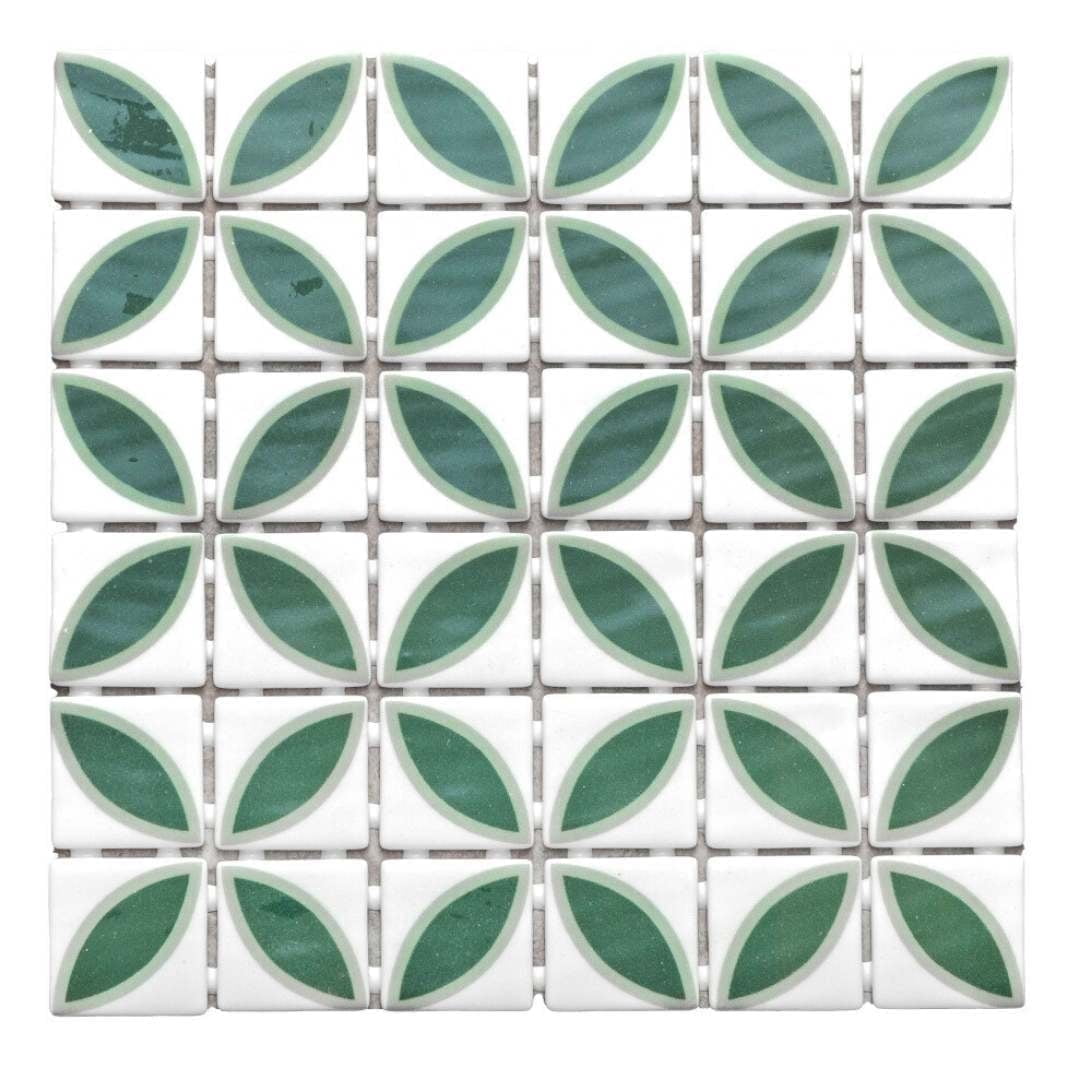The Tile Life Eterna Lily 4" x 4" Basil Matte & Shiny Glass Mosaic Tile ...