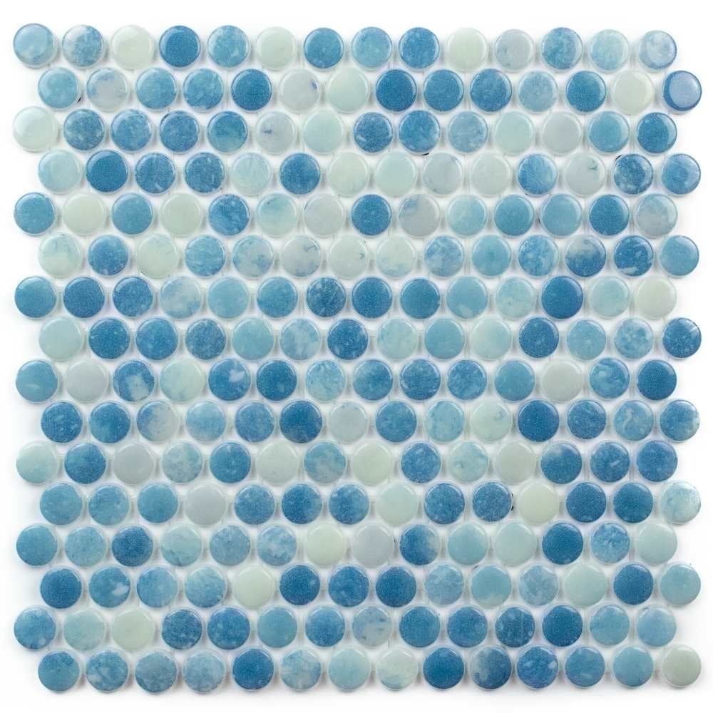 The Tile Life Eterna Penny Round Blue 12x12 Glass Backsplash Wall Tile ...