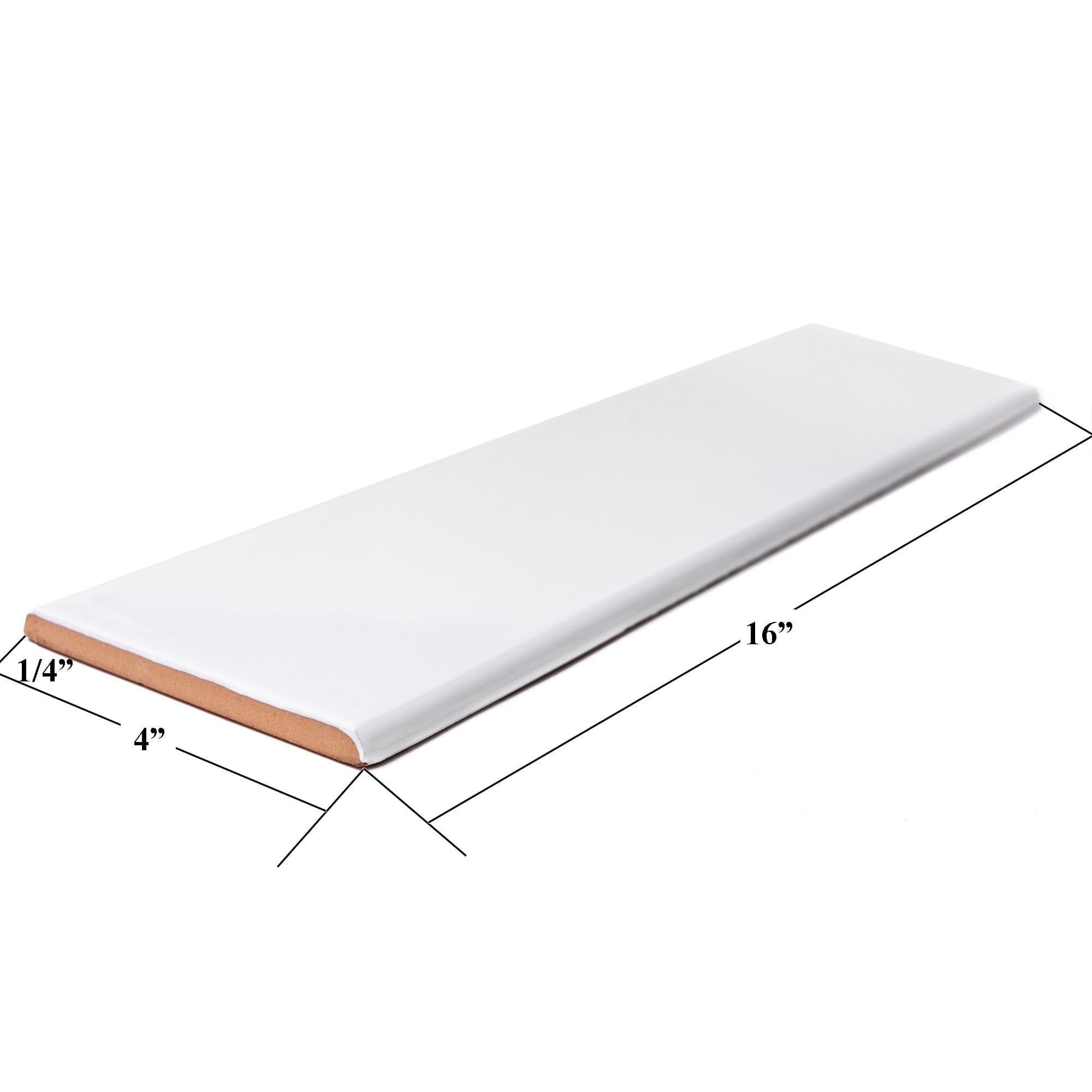 The Tile Life Fresno 4x16 White Glossy Ceramic Bullnose Tile Trim - 1 ...