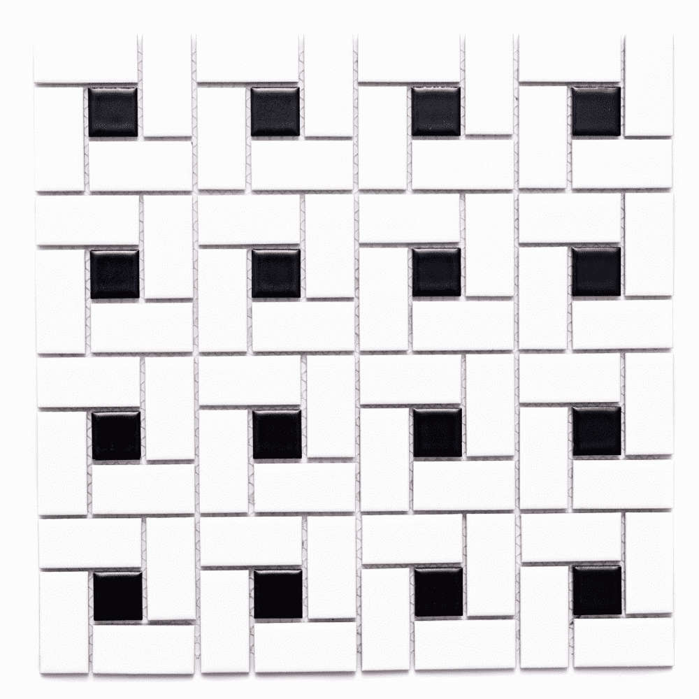 The Tile Life Helix 1" x 2" Black & White Matte Porcelain Mosaic Tile ...