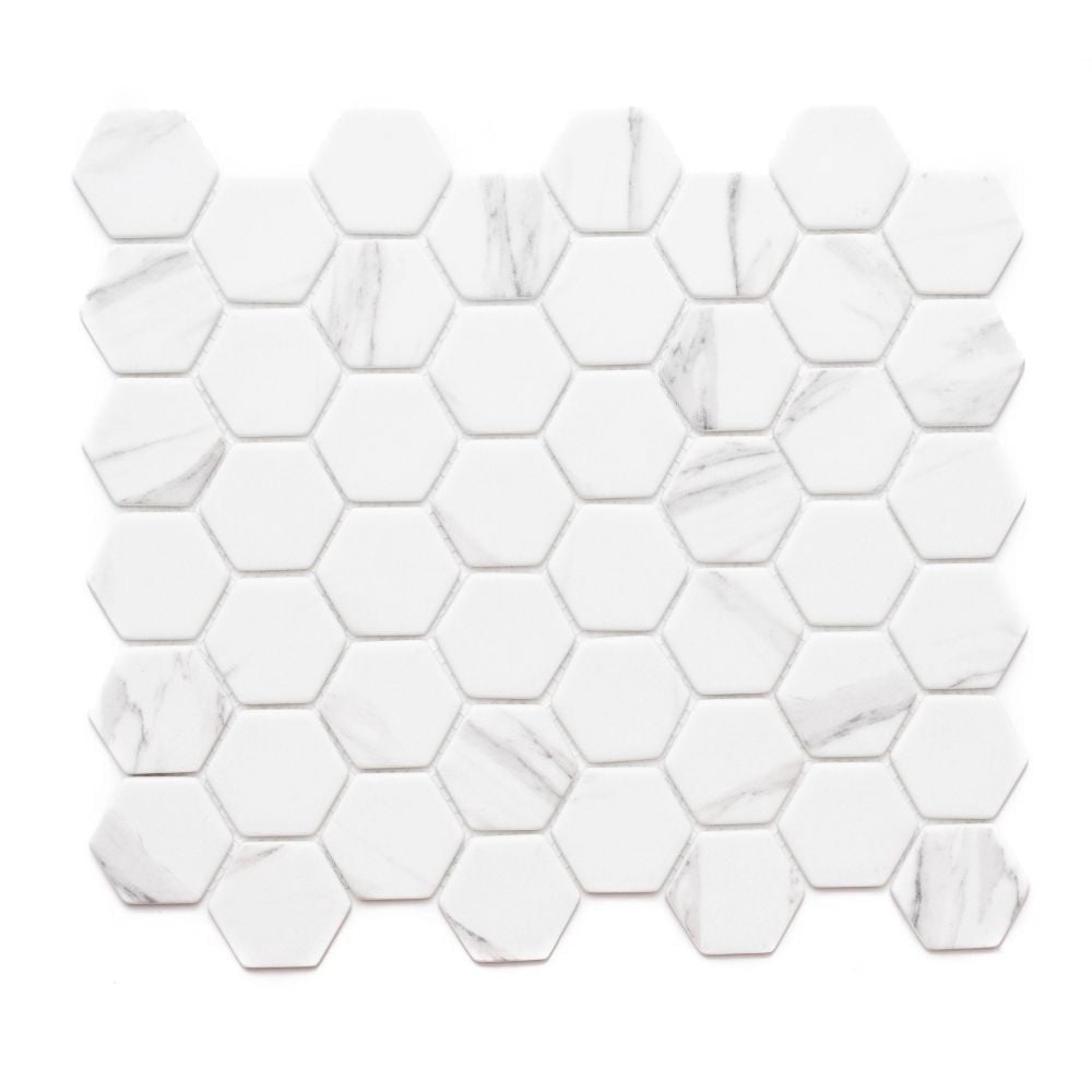 The Tile Life Honeycomb Carrara 1.88x1.88 Glass Backsplash Wall Tile ...