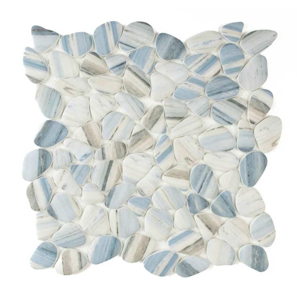 The Tile Life Huron Rock 12" x 12" Azul Glass Pebble Floor and Wall ...