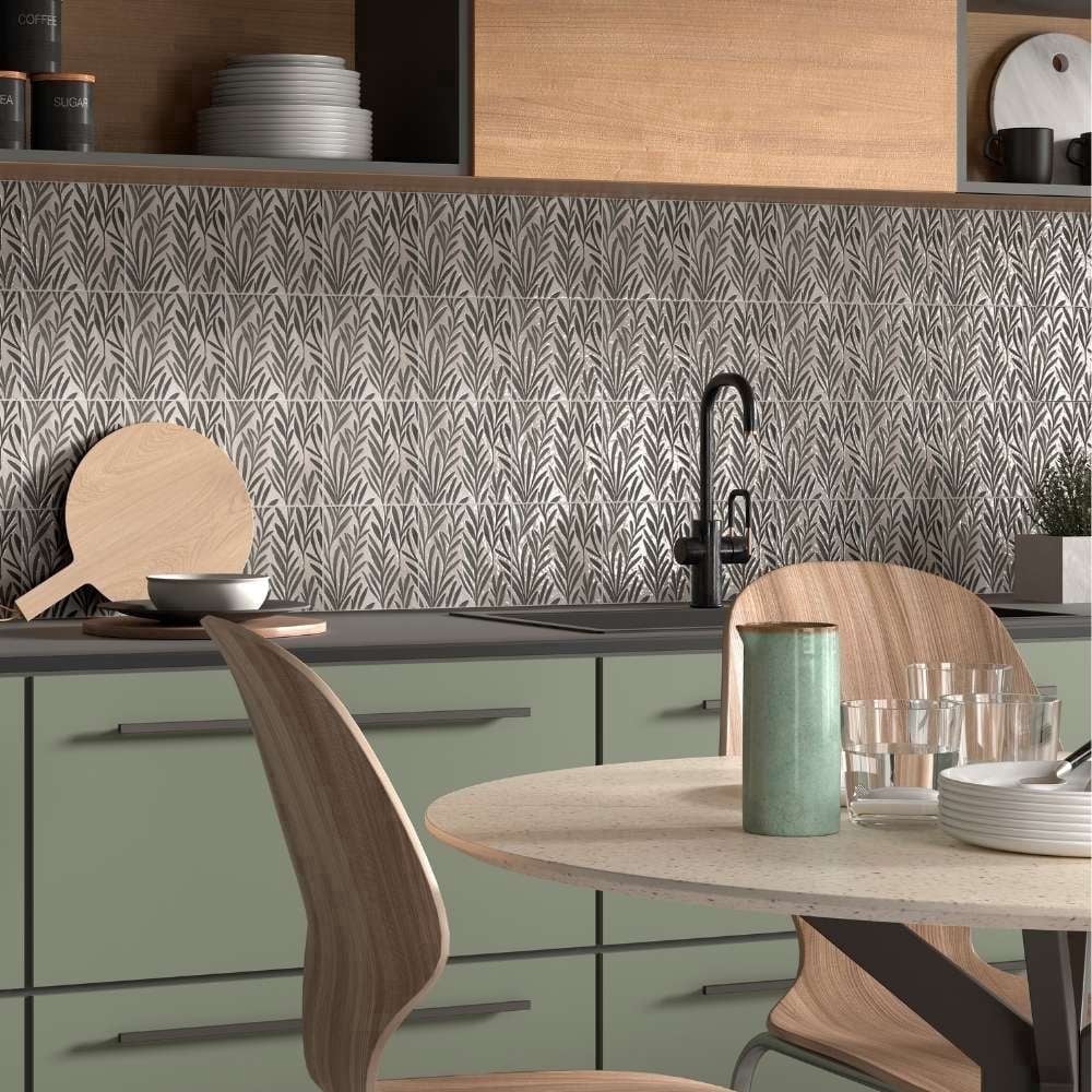 The Tile Life Olea 6" x 6" Leaves Patterned Satin Porcelain Wall Tile ...