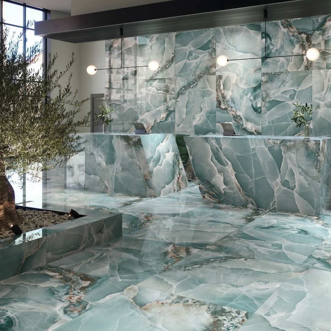 The Tile Life Riptide 24" x 48" Turquoise Polished Porcelain Floor and ...
