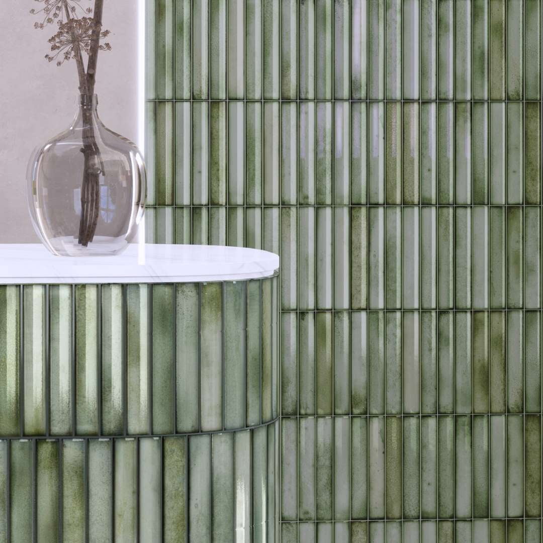The Tile Life Sakura Fluted 4.5" x 9" Salvia Porcelain Wall Tile, Case ...