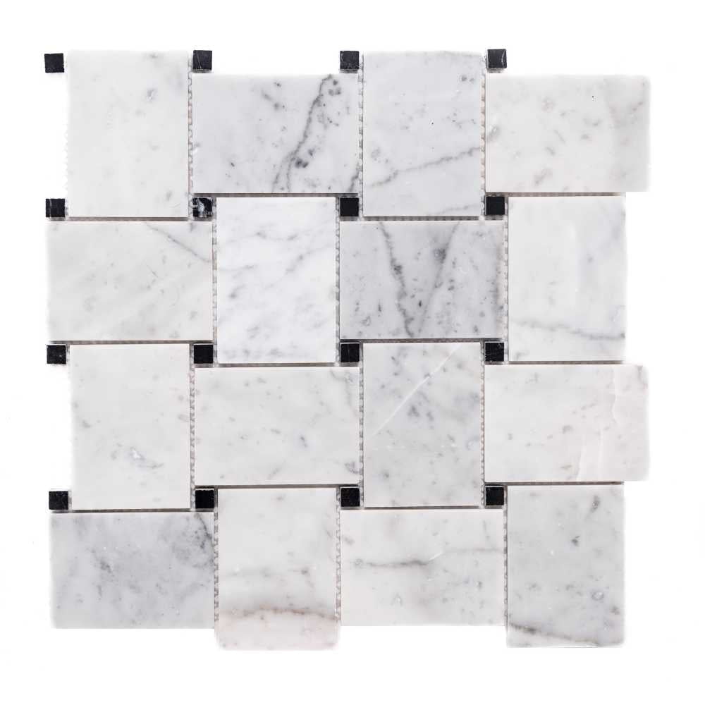 The Tile Life Santorini Basketweave Carrara 3.31x2.31 Marble Mosaic ...