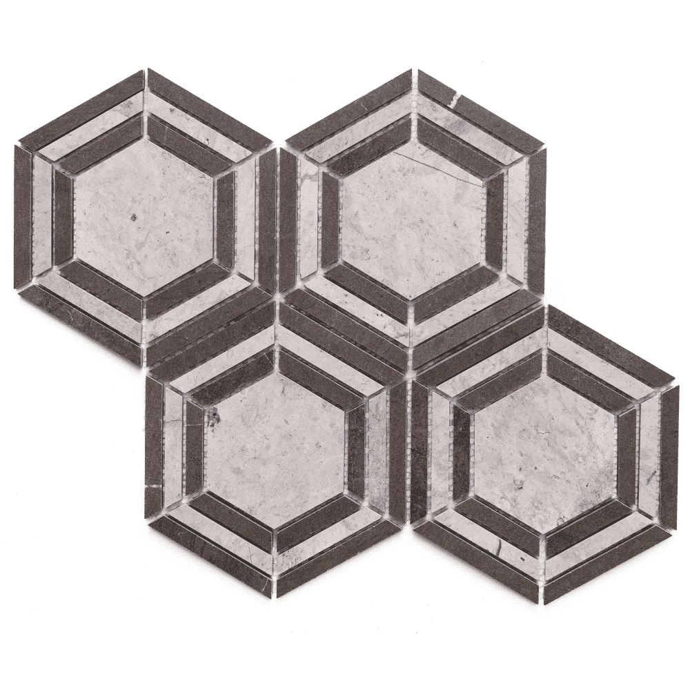 The Tile Life Santorini Hexagon 12x12 Thala Grey Marble Mosaic Wall ...