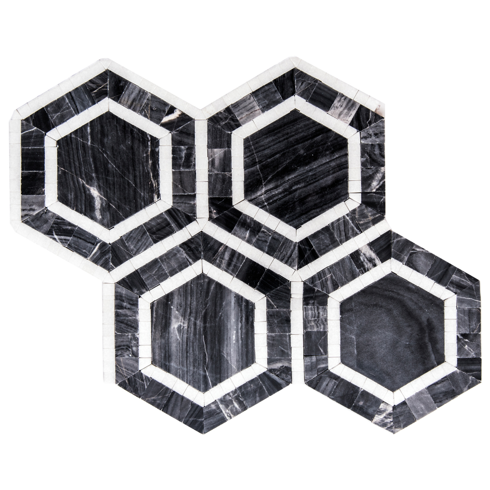 The Tile Life Santorini Roman Hex 6x6 Marble Mosaic Wall Tile, Carrara ...