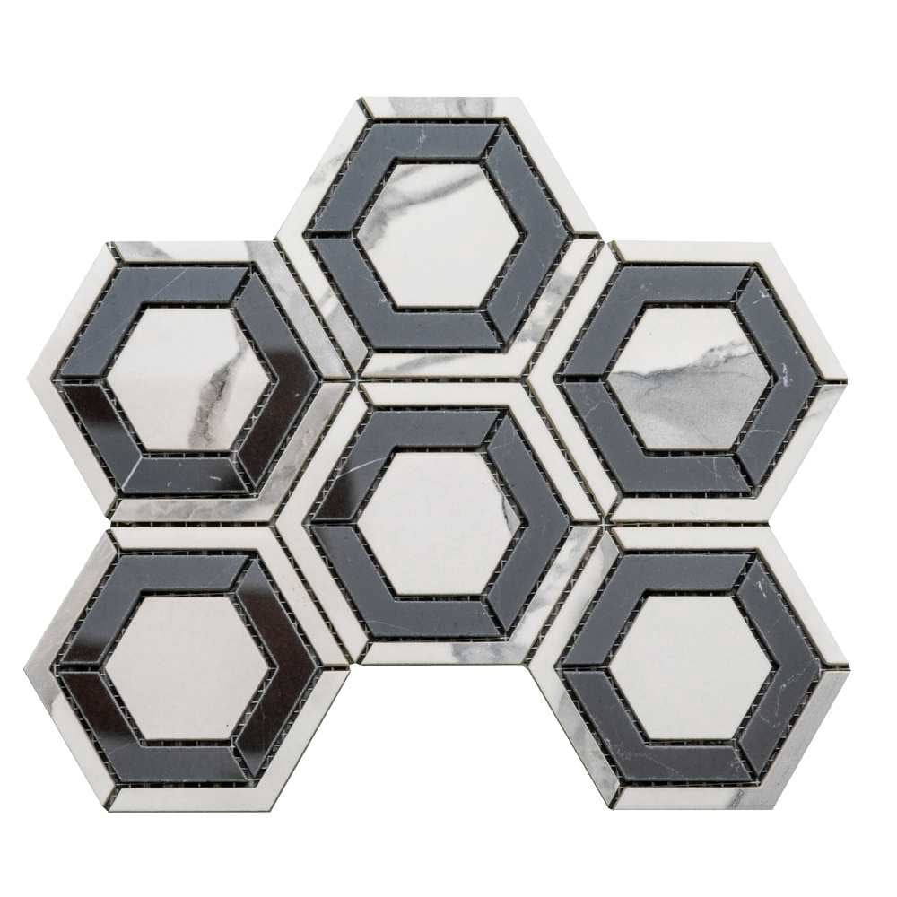 The Tile Life Stately Geo Hex 9x11 Porcelain Mosaic Tile, Calacatta ...