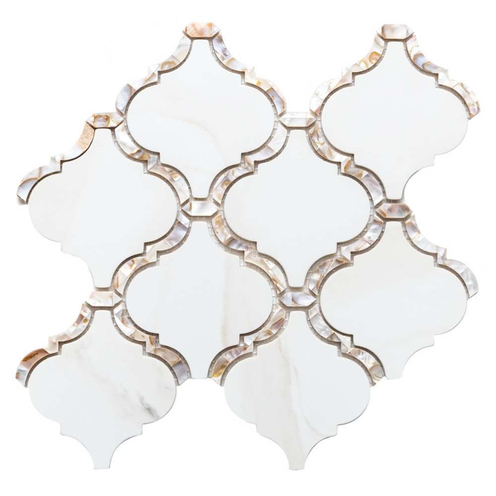 The Tile Life Tahitian Pearl 5x4.5 Arabesque Glass Mosaic Wall Tile ...