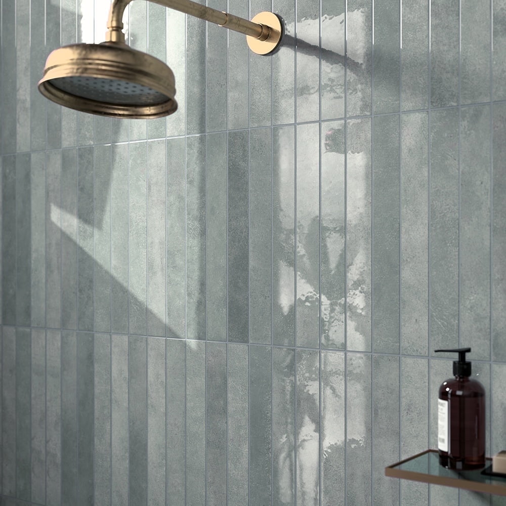 The Tile Life Vela 2" x 16" Moody Blue Glossy Porcelain Subway Wall ...