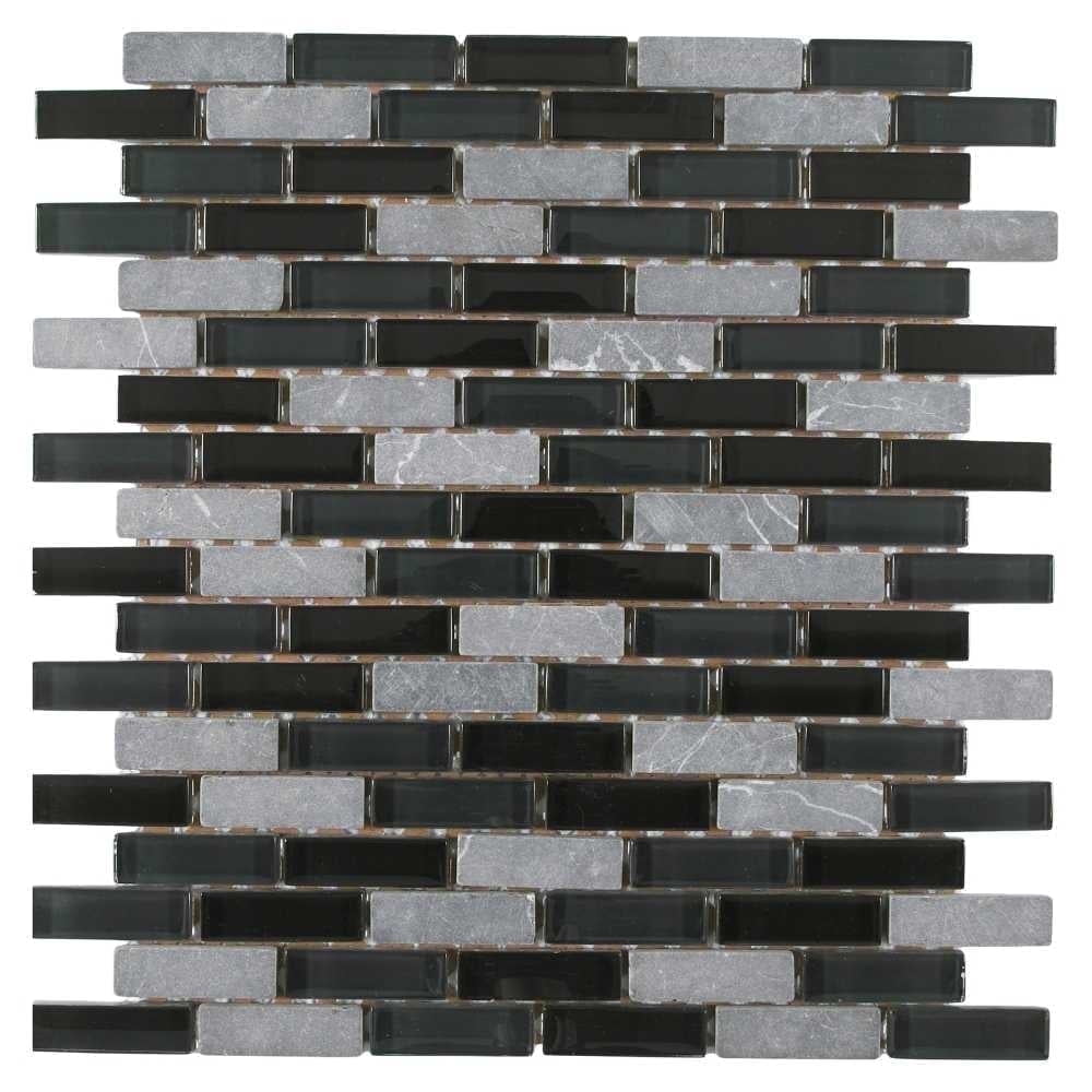 The Tile Life Victory Mixed Brick 12x12 Black Glass Backsplash Wall ...