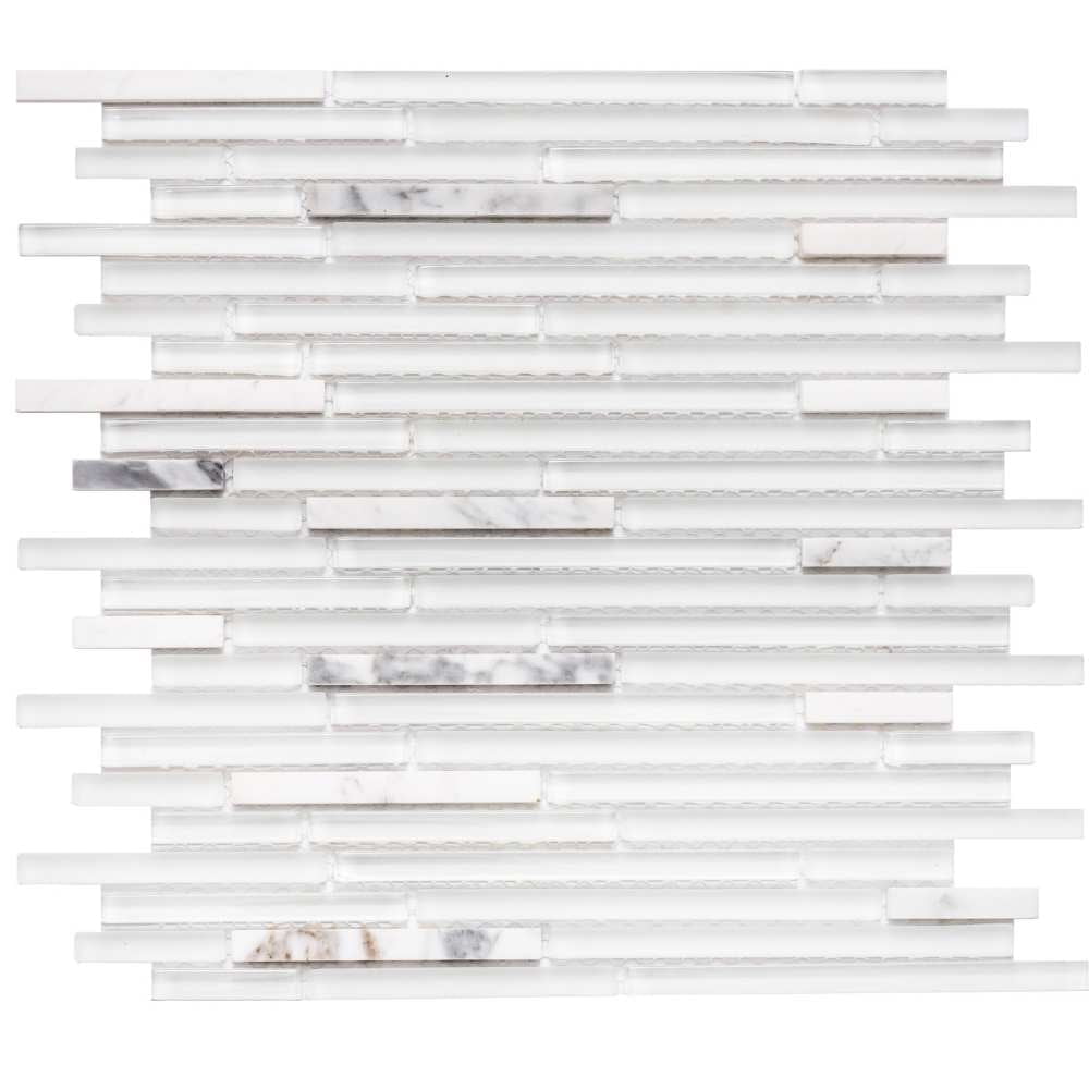 The Tile Life Victory Sleek Brick Carrara 1x3 Glass Mosaic Wall Tile ...