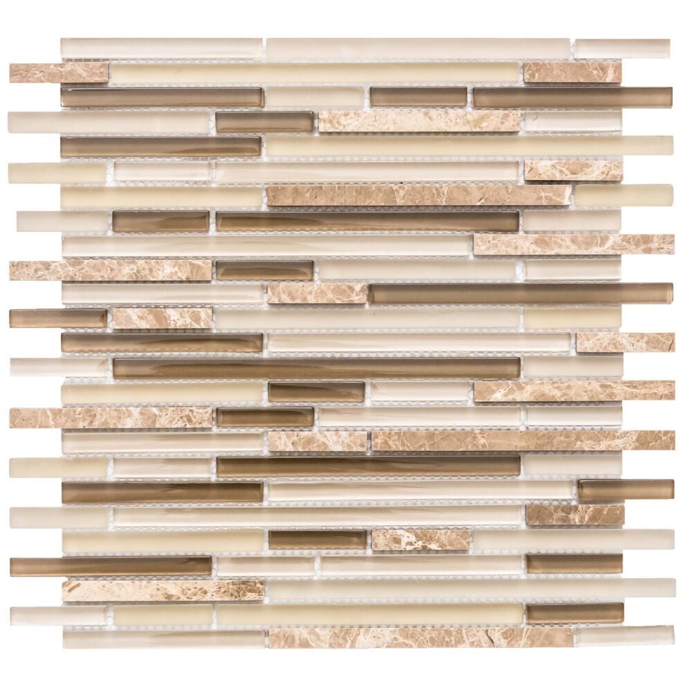 The Tile Life Victory Sleek Brick 1x3 Linear Glass Mosaic Tile, Latte (1 Sq. ft./Sheet ...