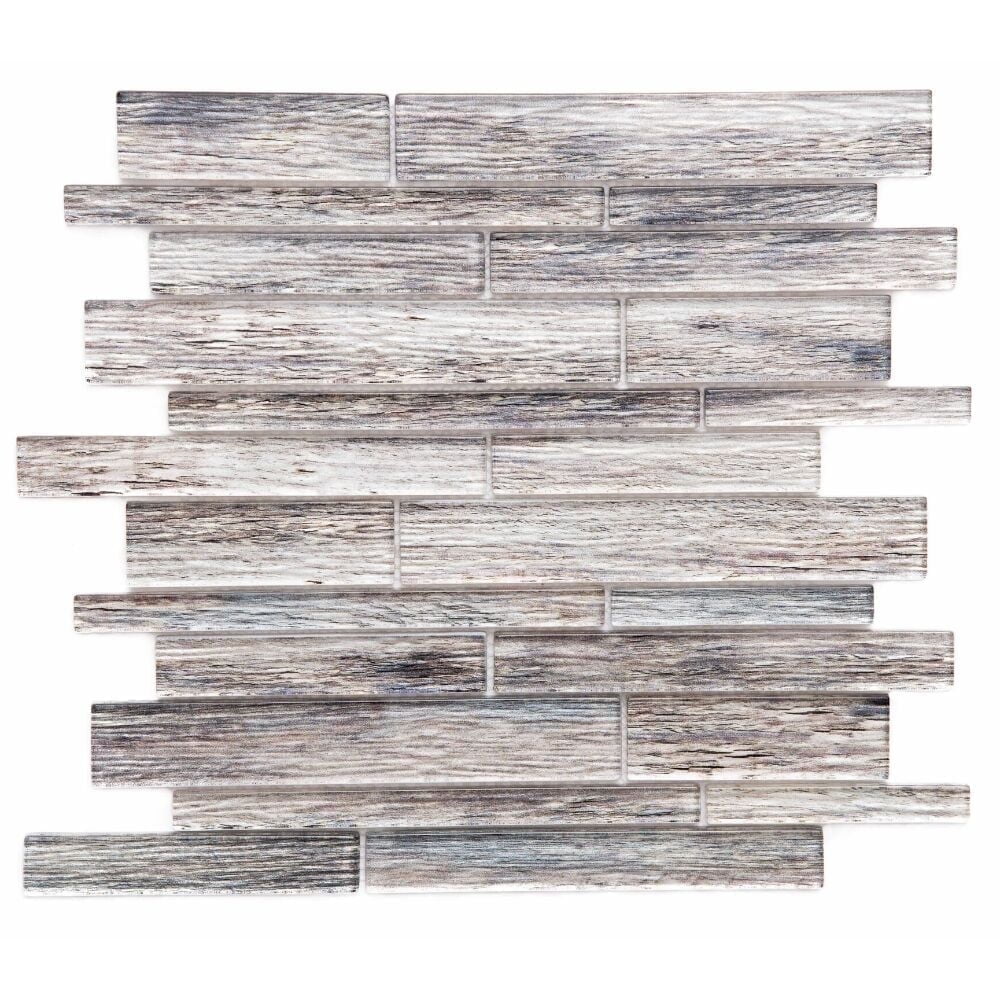 The Tile Life Woodland Birch Mixed Glass Brick Mosaic Wall Tile, 12" x ...