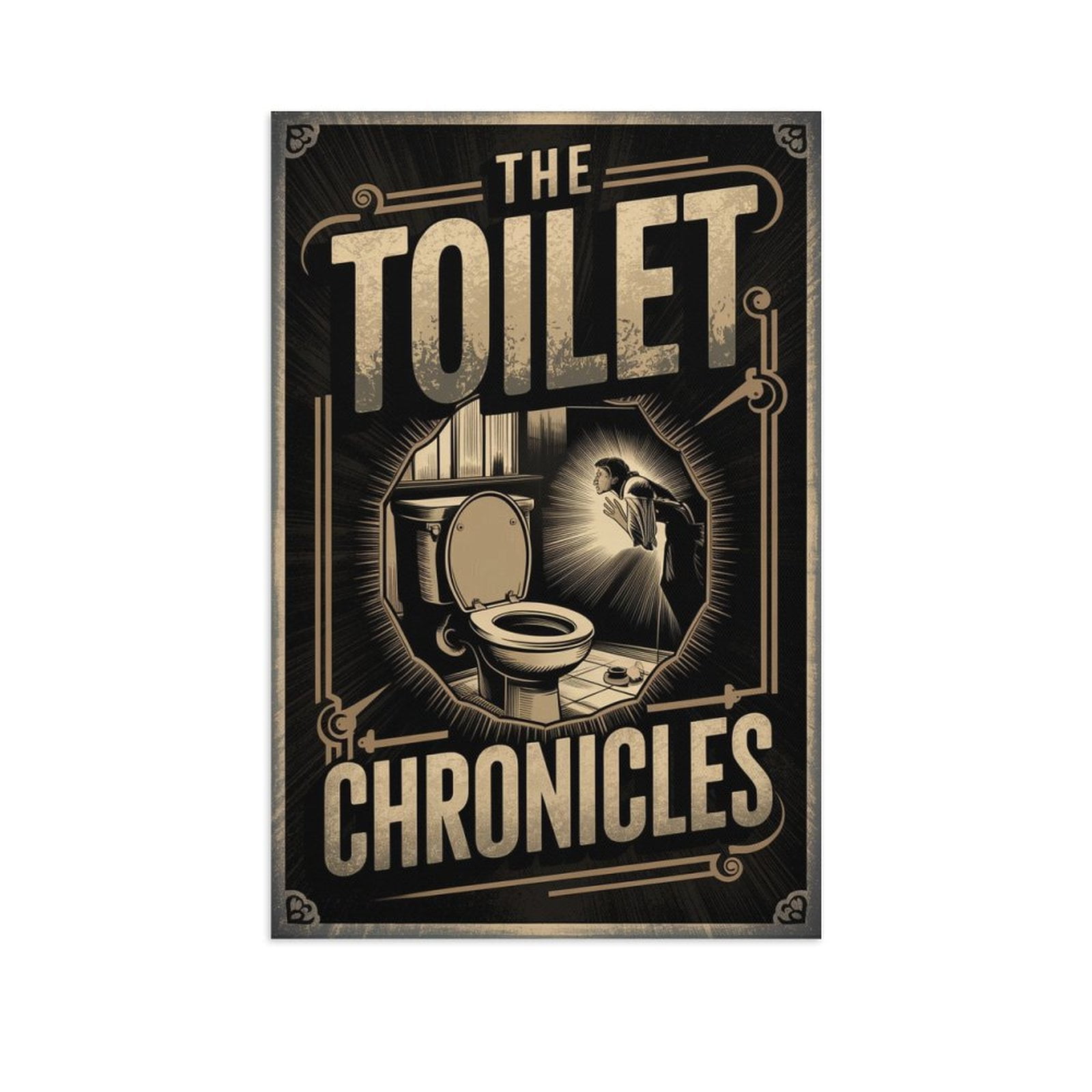 The Toilet Chronicles Retro Bathroom Poster Featuring Person Looking at ...