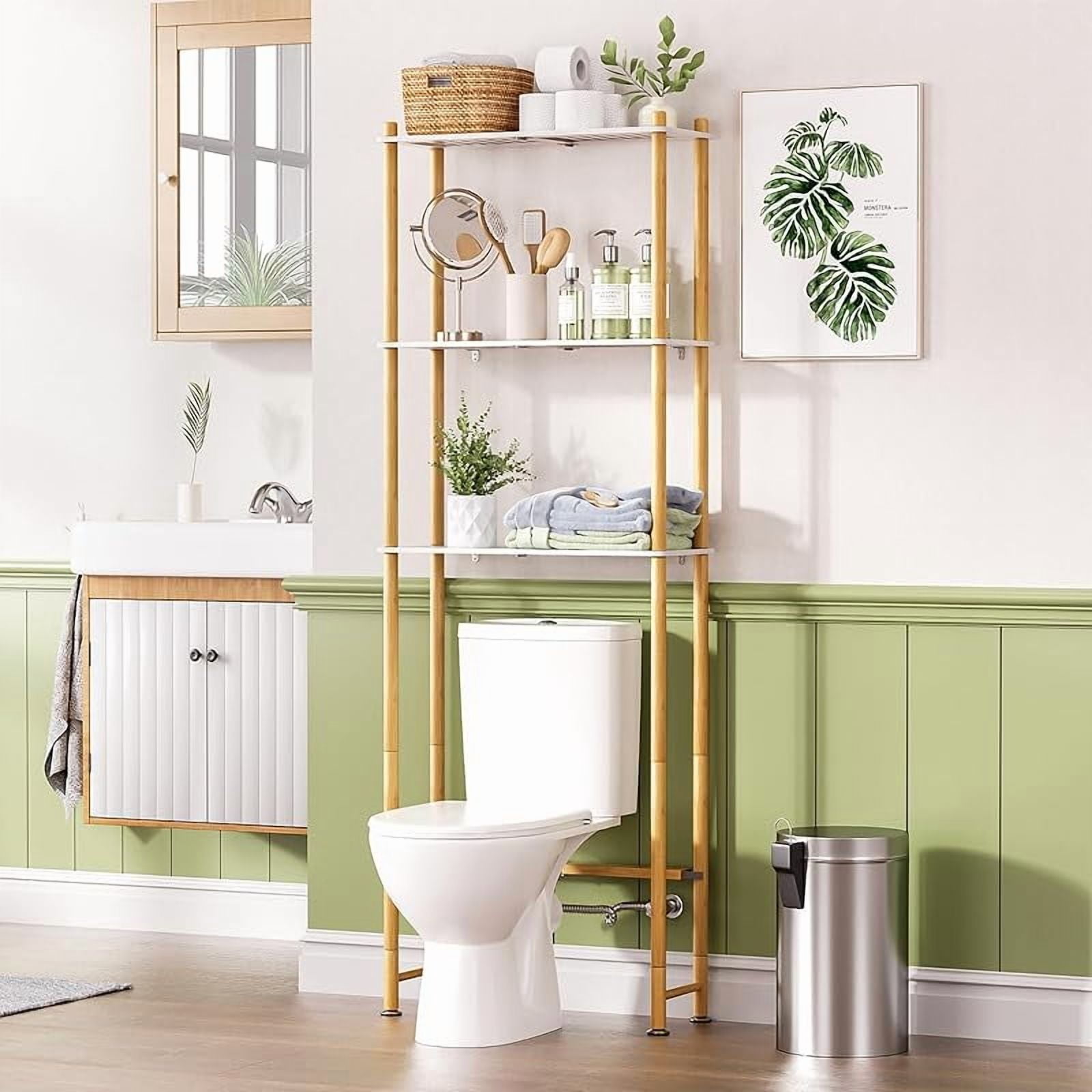 The Toilet Storage Shelf Bamboo, 3-Tier Over Toilet Organizer Rack ...