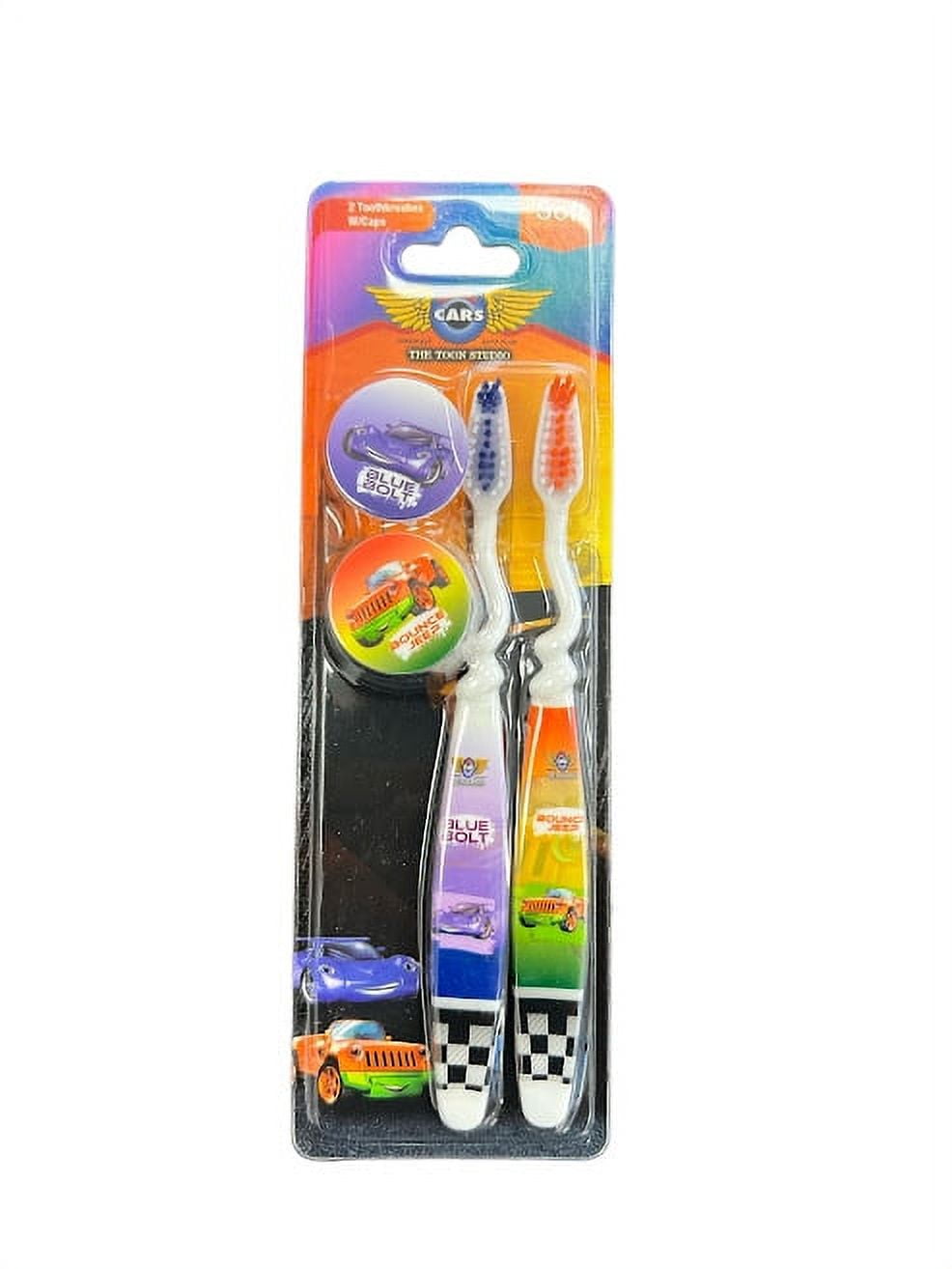 The Toon Studio Car 2-Count Kids Toothbrush with Cap, Soft (Total 2 ...