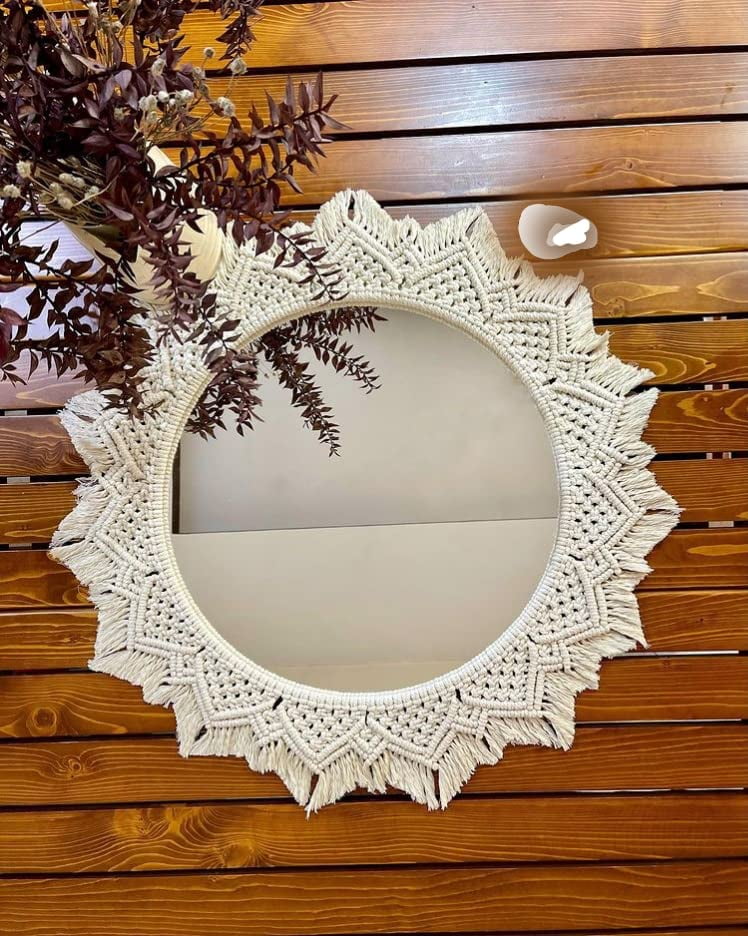 The Top Knott Macrame Hanging Wall Mirror With Macrame Round Mirror Art ...